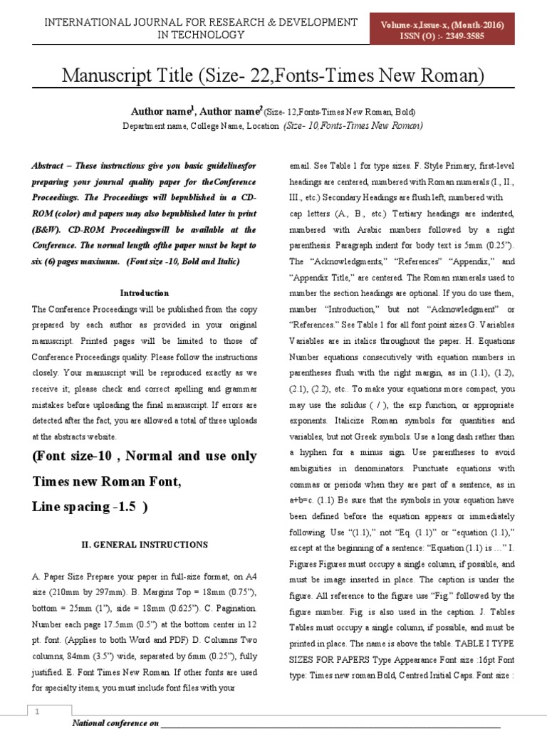 Paper Format IJRDT | PDF | Times New Roman | Bracket