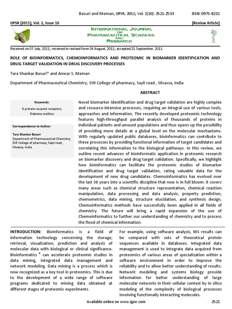 5 Vol. 210 IJPSR 331 Review 5 | PDF | Mass Spectrometry | Proteomics