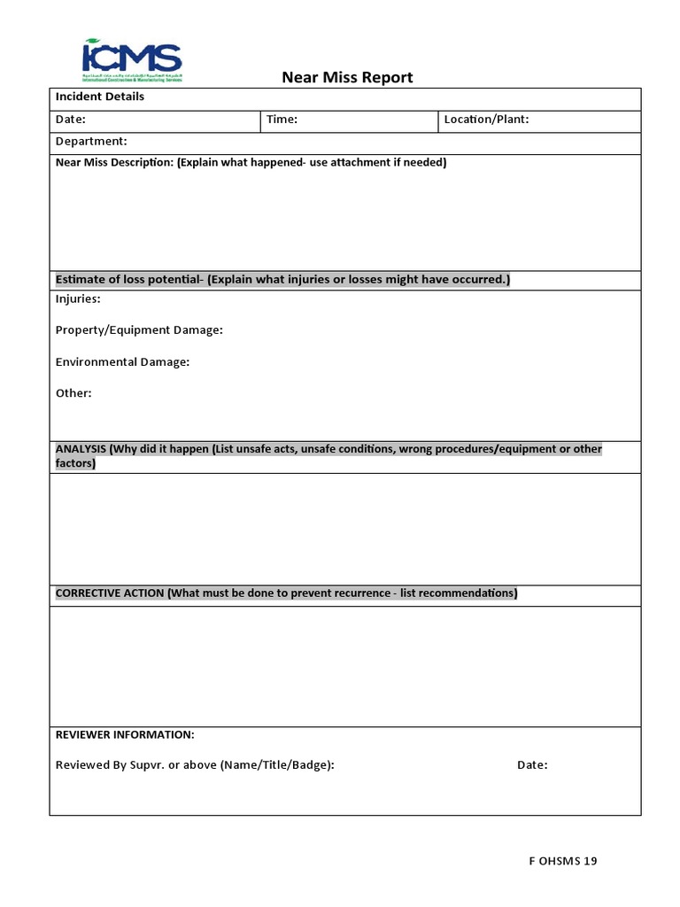 Near Miss Report Format | PDF