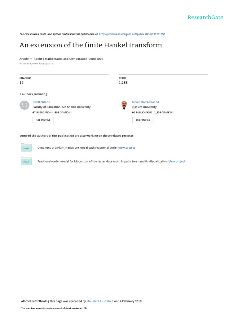 An Extension of The Finite Hankel Transform PDF | PDF | Differential Equations | Partial ...