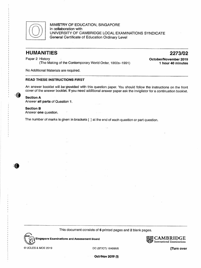 2014-2019 O Level HY Papers | PDF