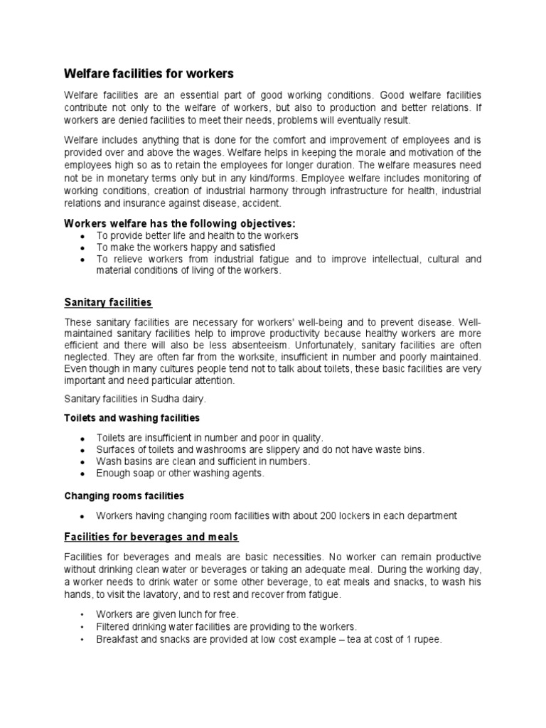 Essential Welfare Facilities for Workers | PDF | Public Toilet | Sanitation