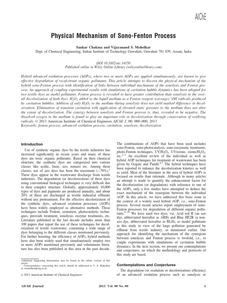 Physical Mechanism of Sono-Fenton Proces | PDF | Diffusion | Liquids