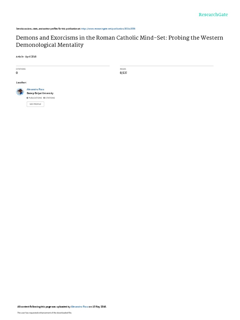 Demons and Exorcisms in The Roman Catholic Mind-Set: Probing The ...