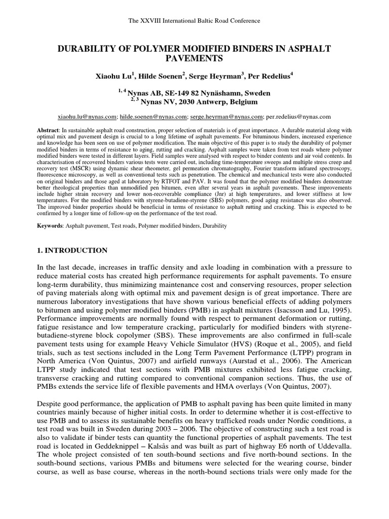 Assessing the Durability of Polymer Modified Binders in Asphalt Pavements Through Field Sampling ...