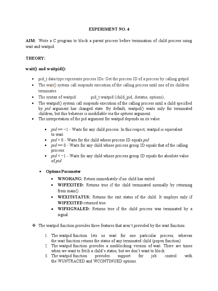 Wait And Waitpid Pdf Parameter Computer Programming Subroutine 1106