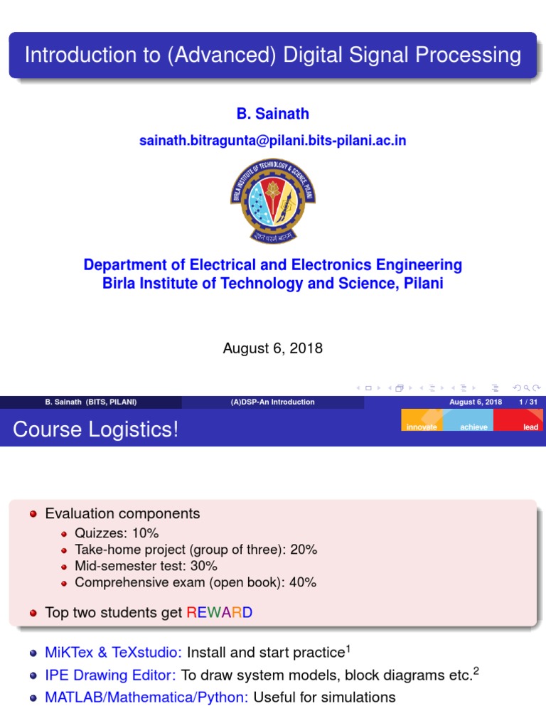 Introduction To (Advanced) Digital Signal Processing: B. Sainath | PDF ...