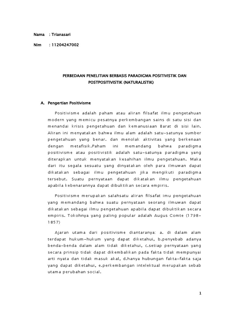 Perbedaan Positivistik Dan Postpositivistik | PDF