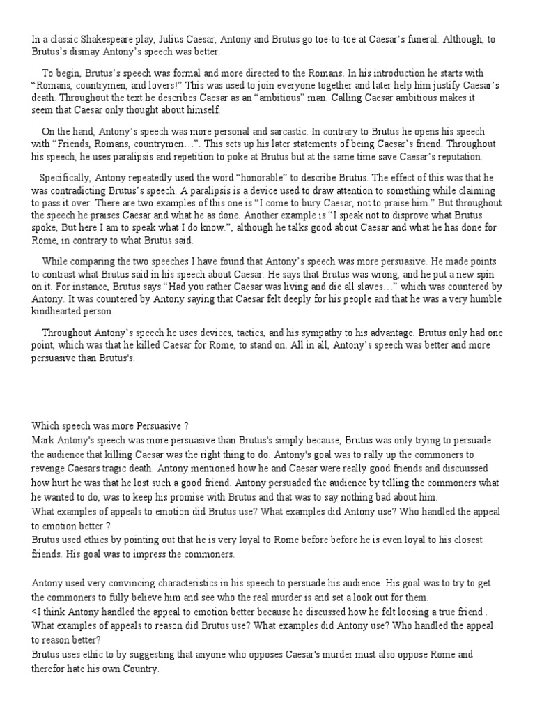 Brutus Vs Mark Antony | PDF | Julius Caesar
