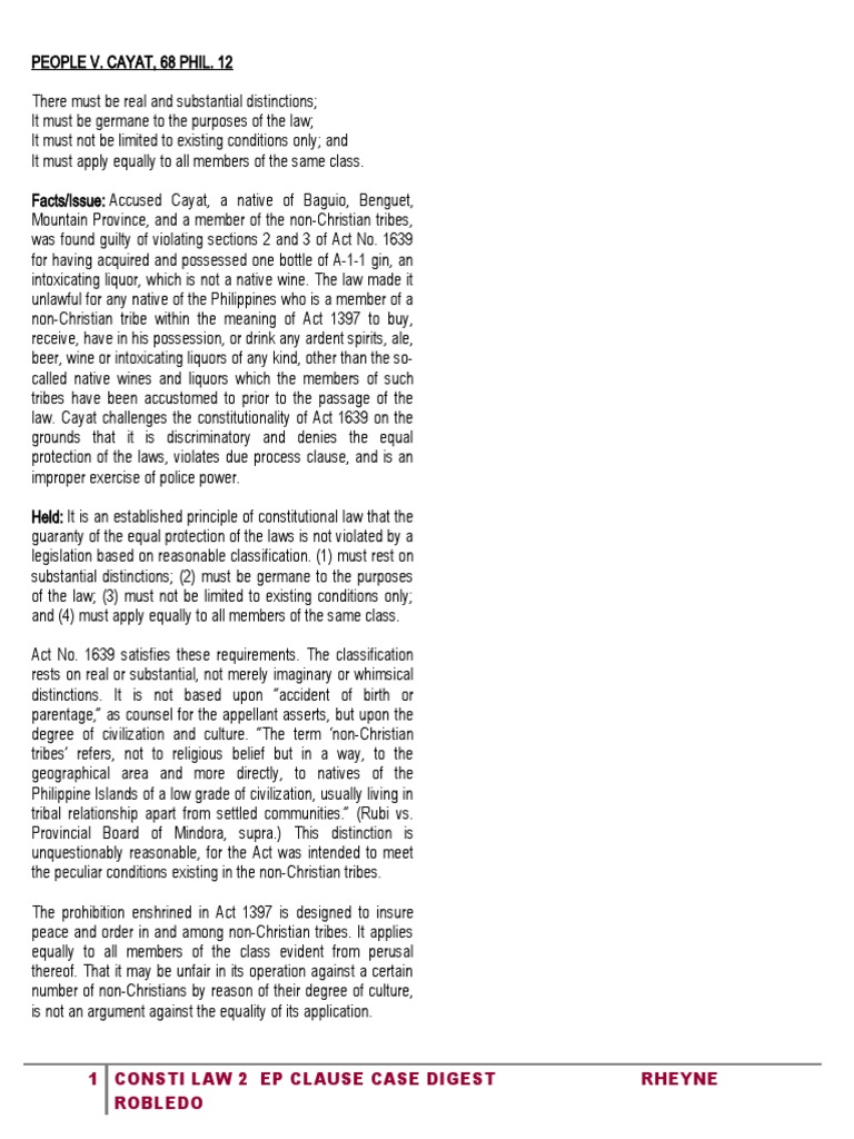 Constitutional Law: Equal Protection Cases | PDF | Equal Protection ...