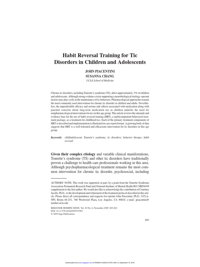 Case Study Tic Disorder Pdf Tourette Syndrome Obsessive
