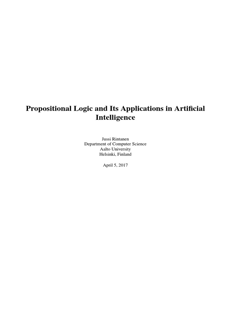 Propositional Logic and Its Applications in Artificial Intelligence ...