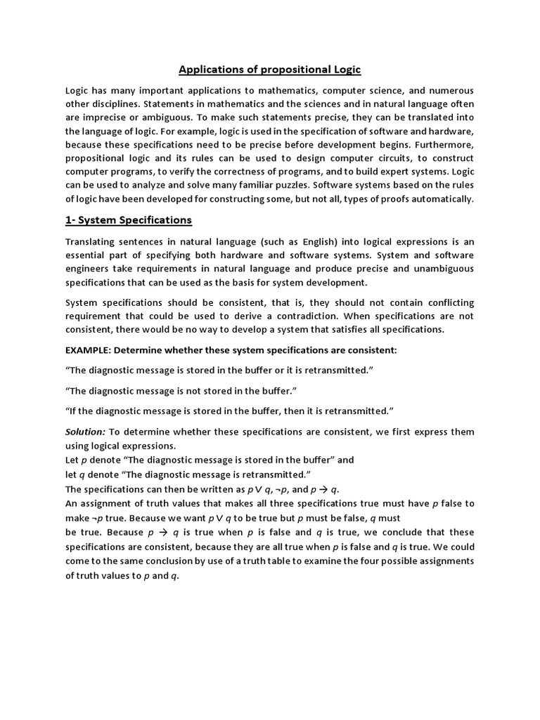 Applications of Propositional Logic | PDF | Logic | Boolean Algebra