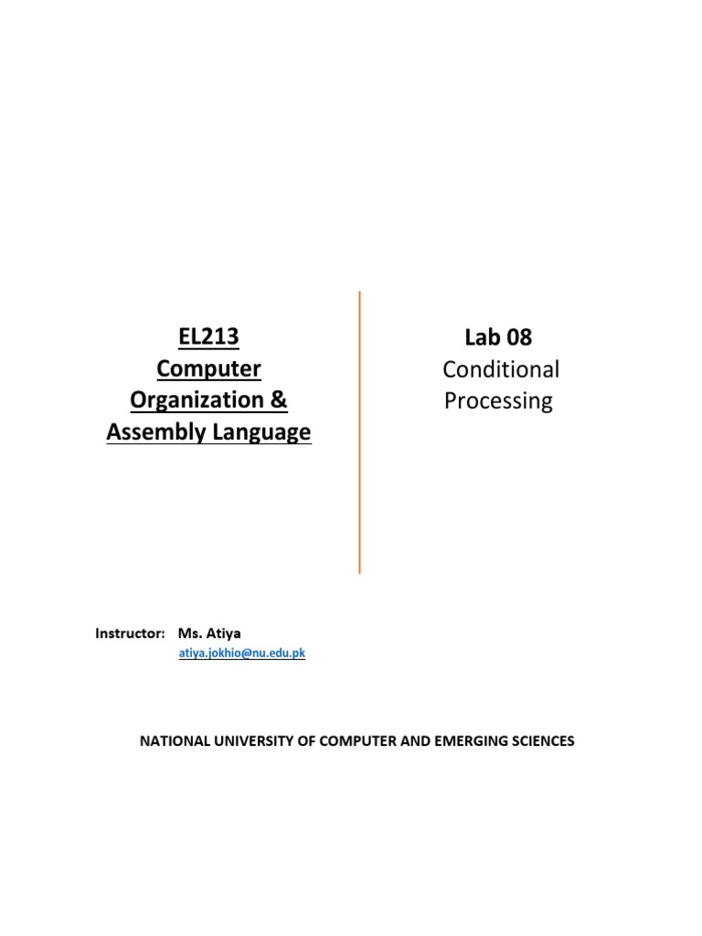 EL213 Computer Organization & Assembly Language Lab 08: Conditional Processing | PDF | Control ...