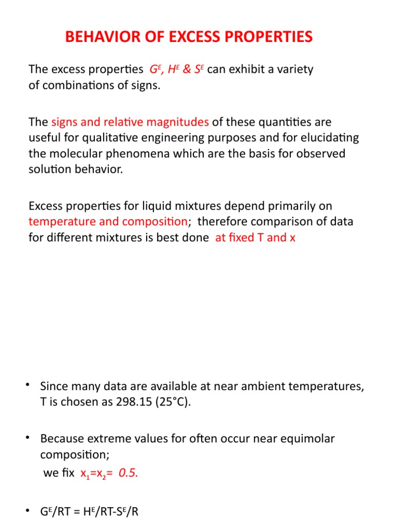 Behavior of Excess Properties | PDF | Intermolecular Force | Chemical ...