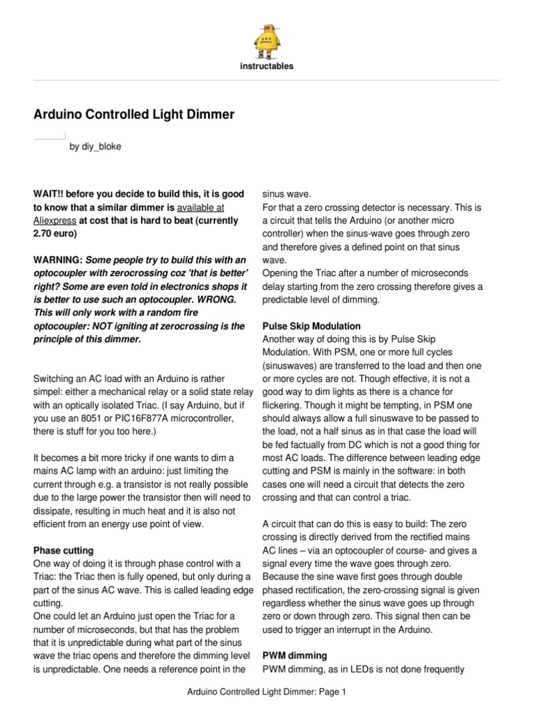 Arduino Controlled Light Dimmer: Instructables | Download Free PDF ...