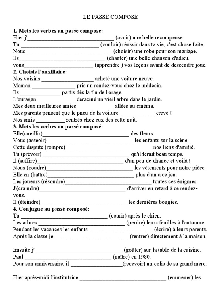 Exercices sur le passé composé | PDF