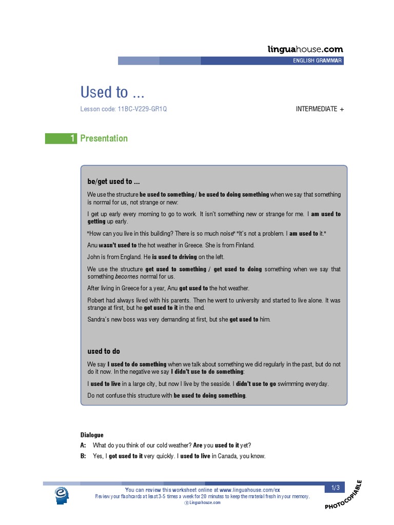 Used To PDF | PDF | Grammar | Syntax