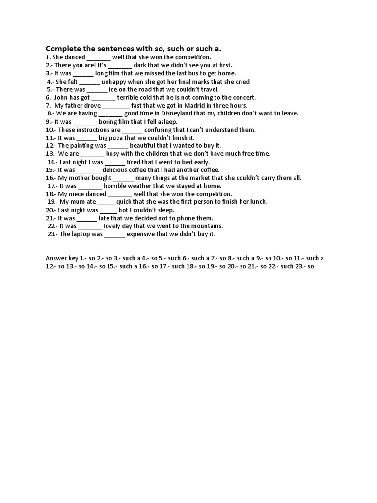 Complete The Sentences With So | PDF
