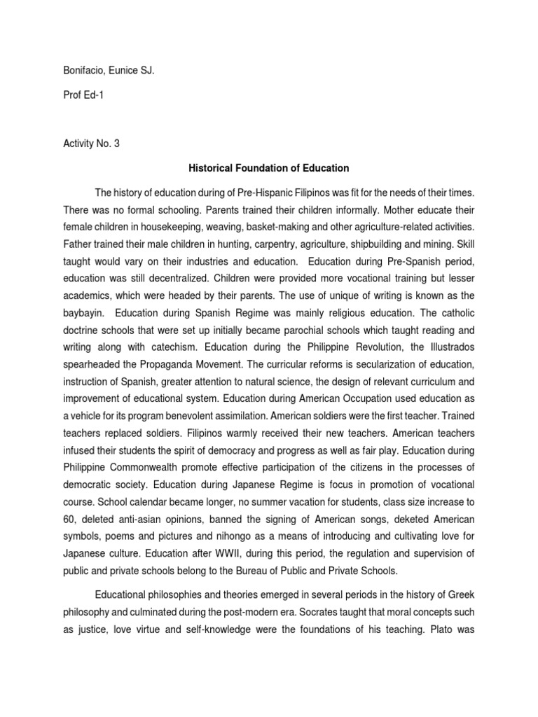 Historical Foundations of Philippine Education | PDF | Philosophy Of ...
