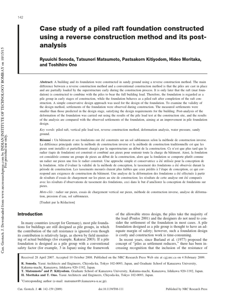 Sonoda Et Al. - 2009 - Case Study of A Piled Raft Foundation ...