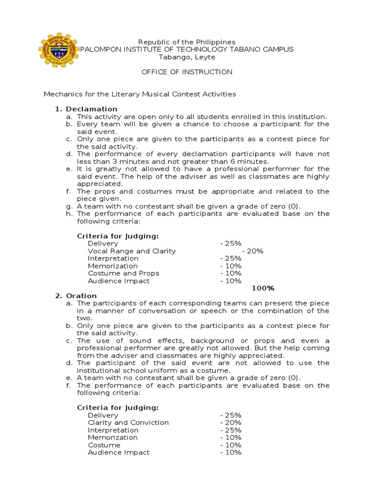 Criteria For Judging | PDF | Songs | Singing