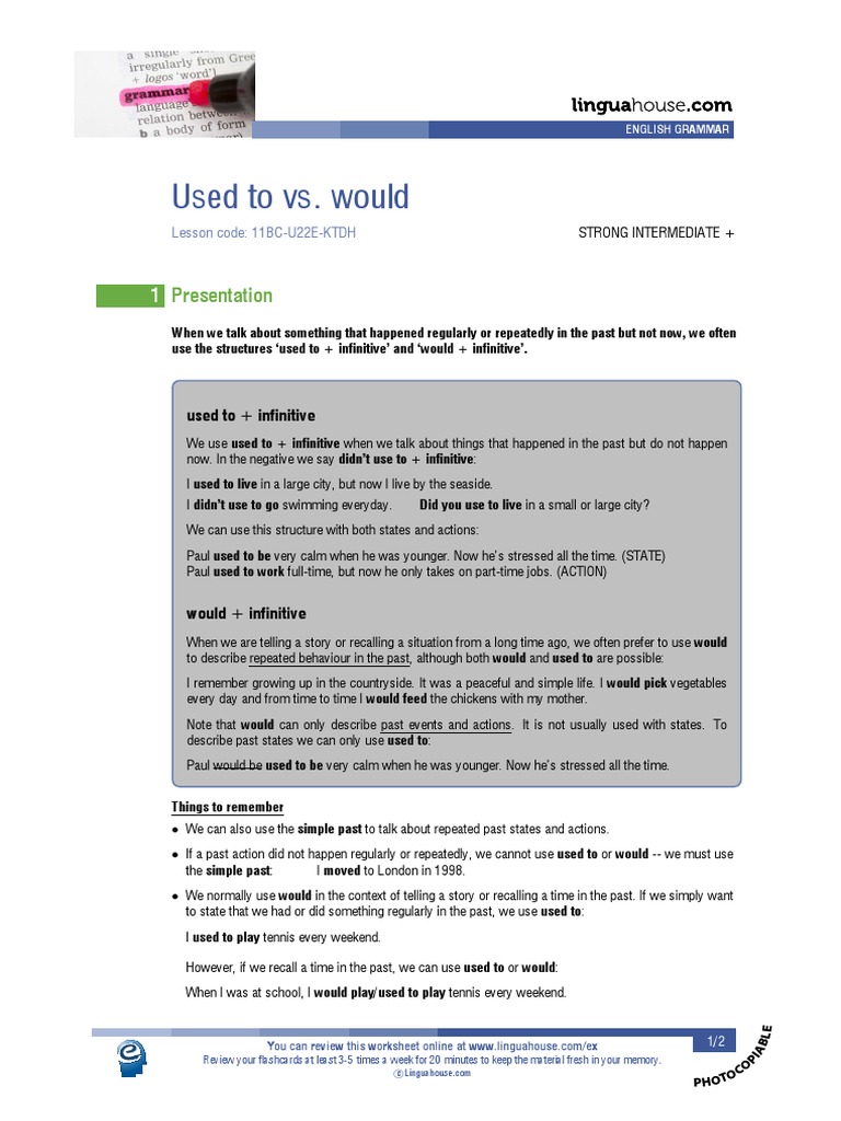 Used To vs. Would: Presentation | PDF | English Grammar | Language ...