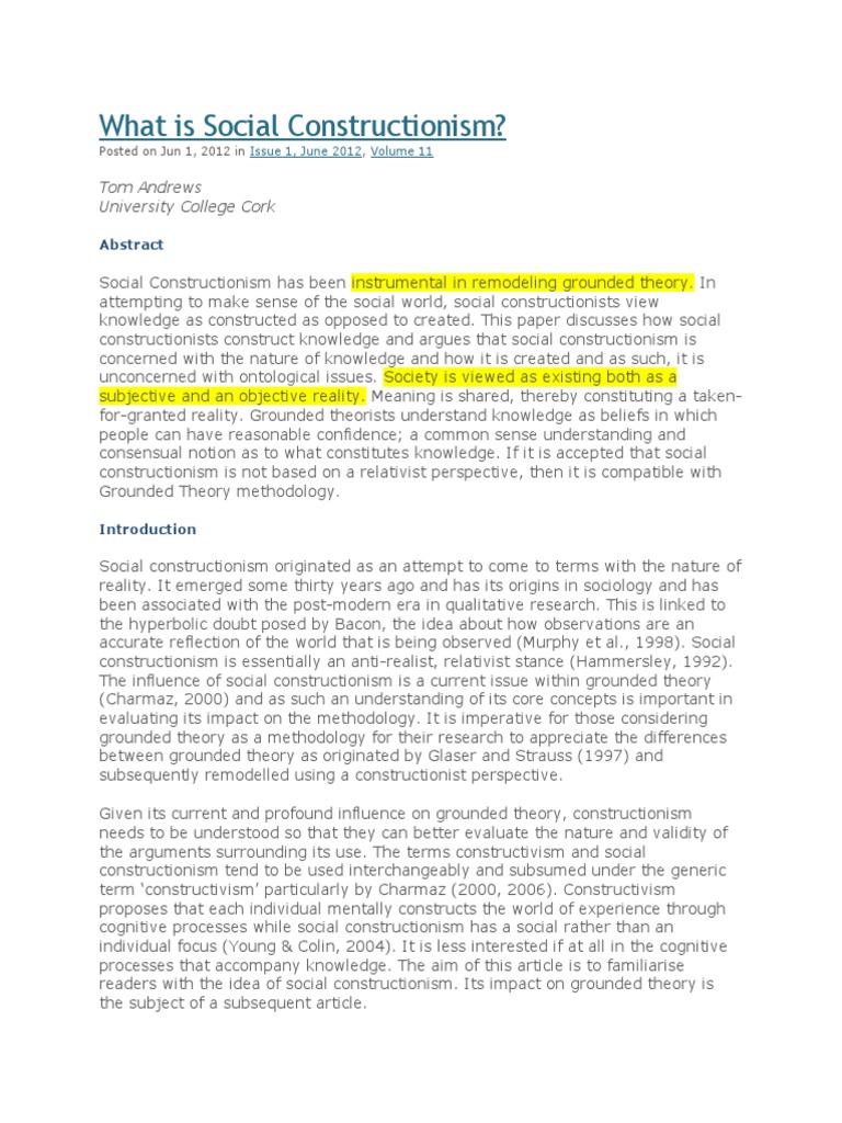What Is Social Constructionism?: Tom Andrews University College Cork ...