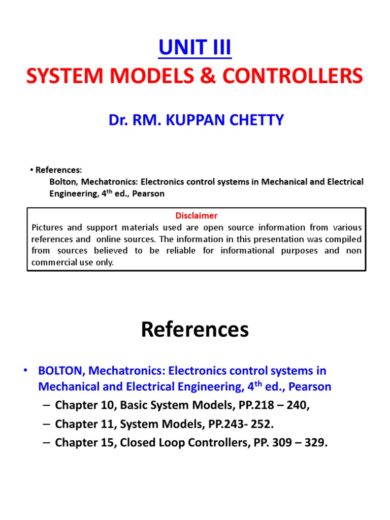 UNIT III - System Building Blocks, Models and Closed Loop Controllers ...