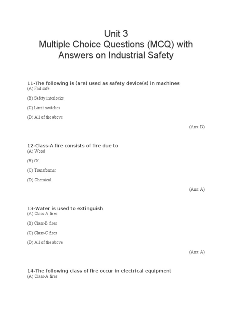 Unit 3 Multiple Choice Questions (MCQ) With Answers On Industrial ...
