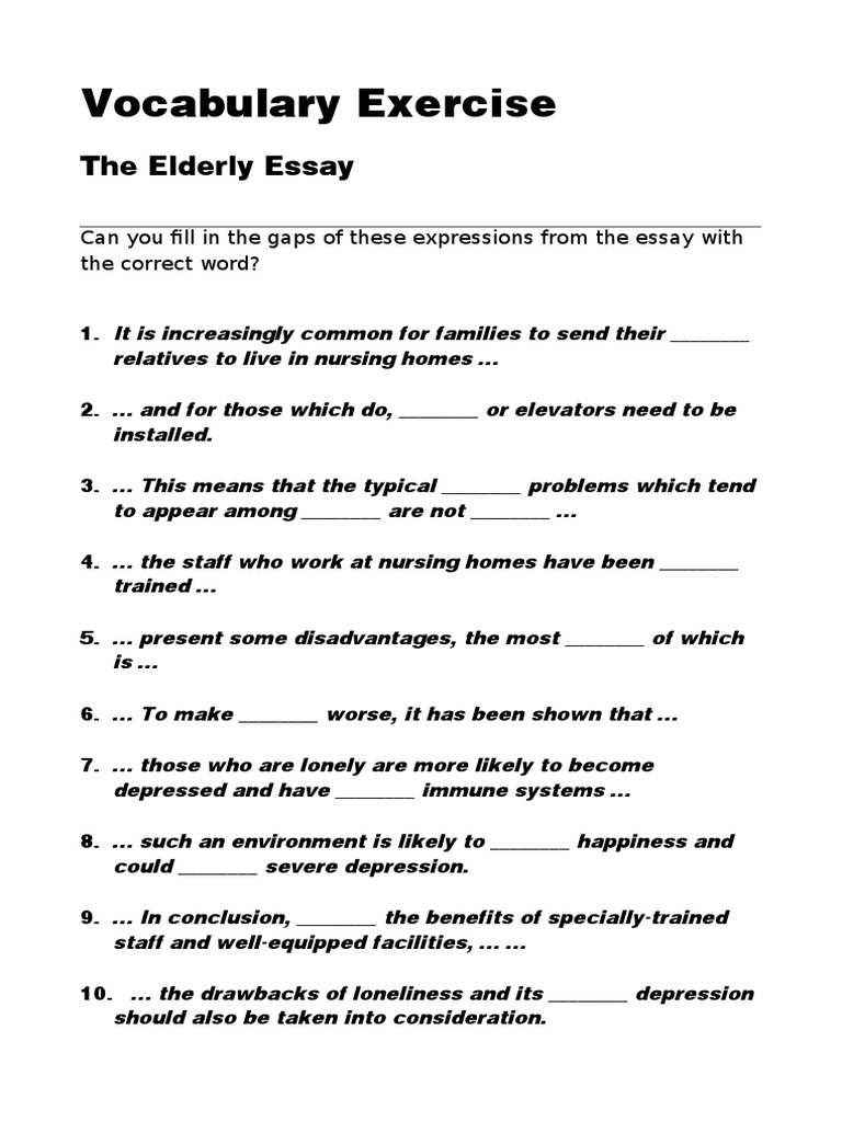 Elderly Care Vocabulary Exercise | PDF