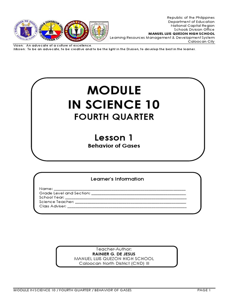 Science 10: Gas Behavior Module | PDF | Gases | Atmospheric Pressure