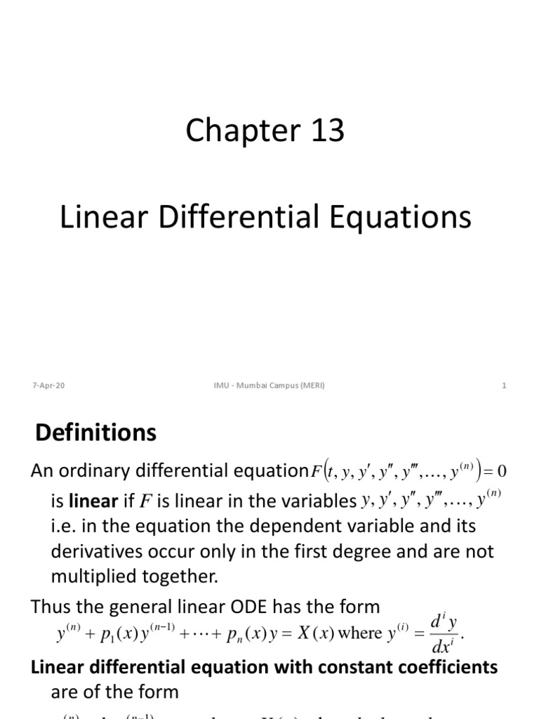 Linear Differential Equation | PDF | Ordinary Differential Equation ...