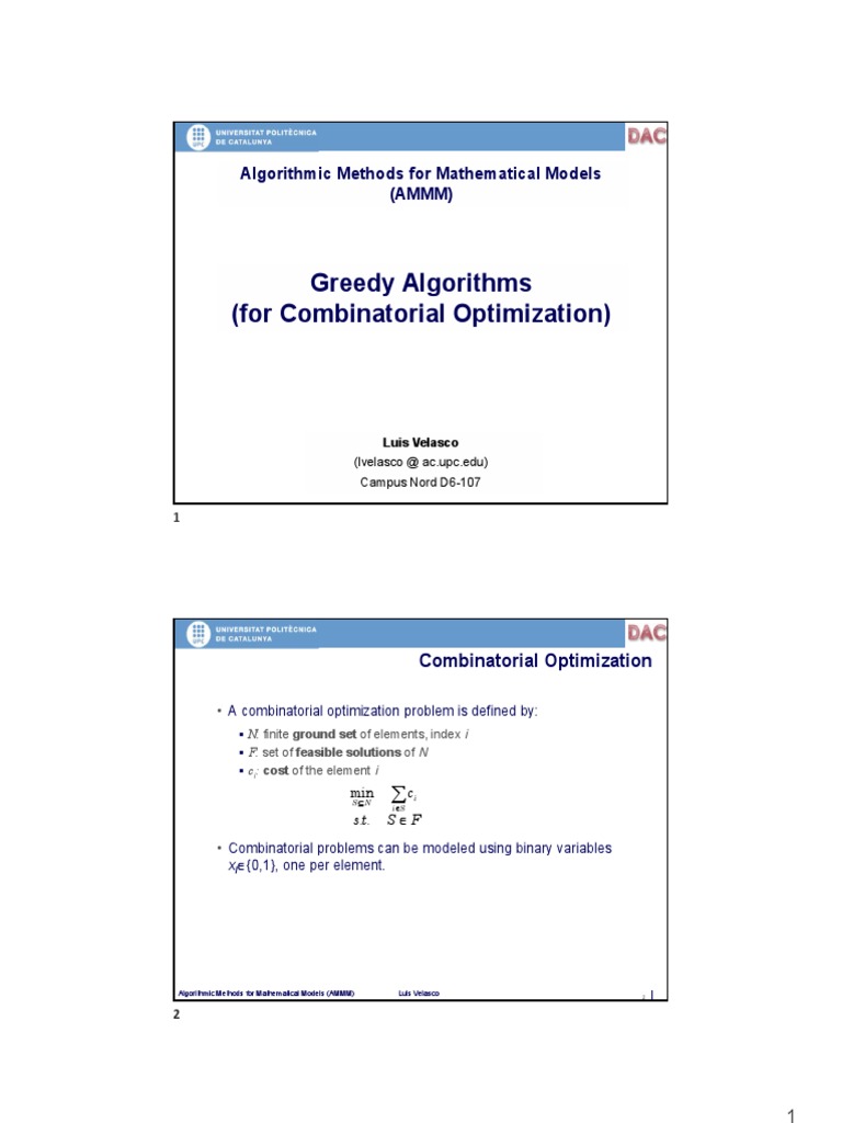 Greedy Algorithms (For Combinatorial Optimization) : Algorithmic ...