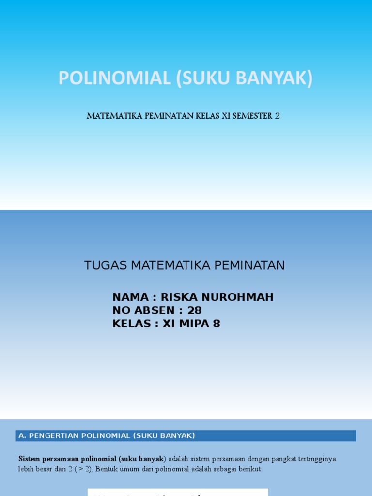 Materi Polinomial Kelas XI | PDF | Metode & Bahan Ajar