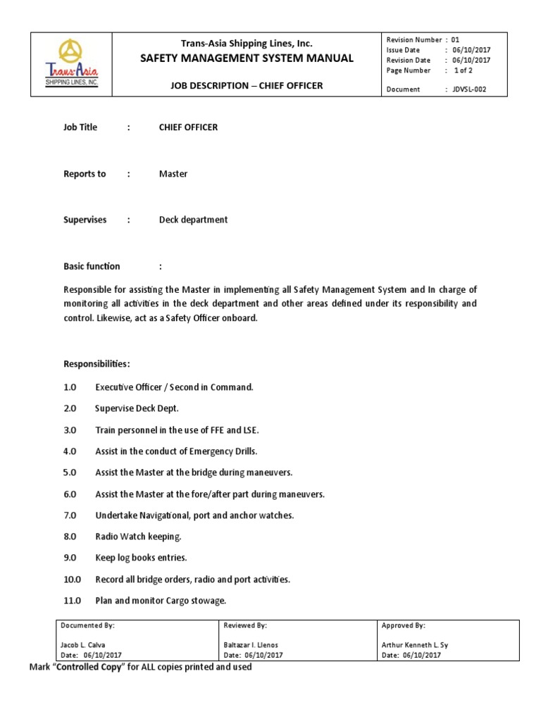 Safety Management System Manual: Trans-Asia Shipping Lines, Inc | PDF ...