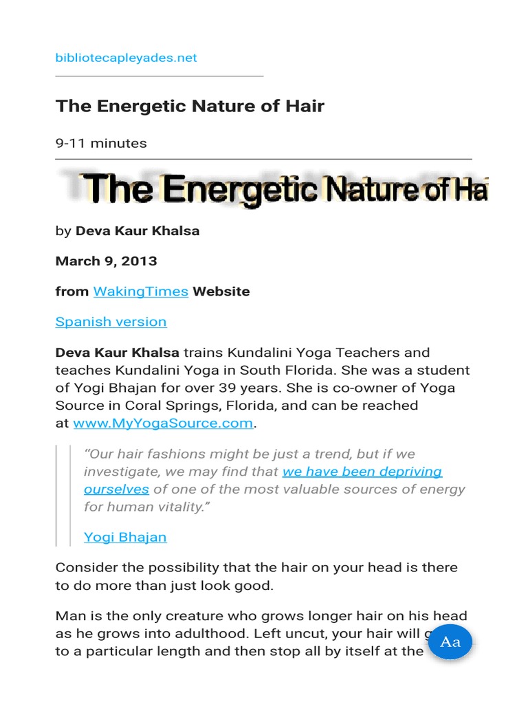 The Energetic Nature of Hair | PDF | Kundalini Yoga | Hair