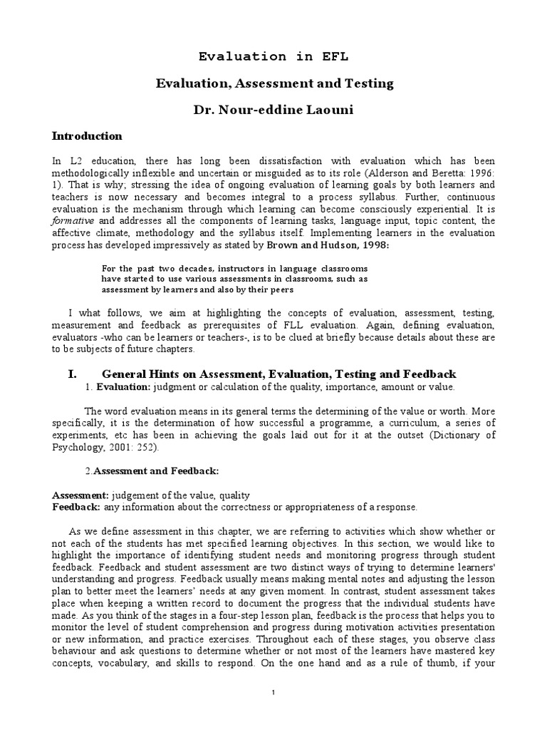 EFL Evaluation and Assessment Guide | PDF | Standardized Tests ...