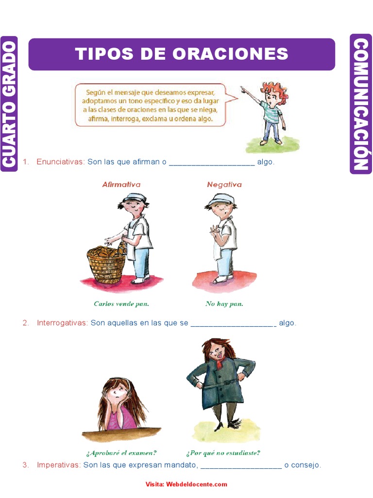 Tipos de Oraciones para Cuarto de Primaria | PDF | Relaciones ...