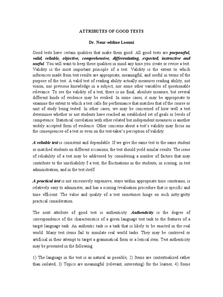 Attributes of Good Test | PDF | Validity (Statistics) | Epistemology