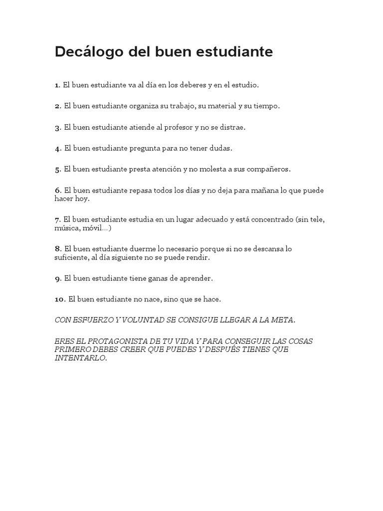Decálogo del Buen Estudiante | PDF