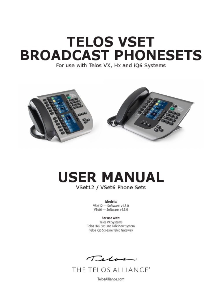 Telos Vset Broadcast Phonesets: For Use With Telos VX, HX and Iq6 ...