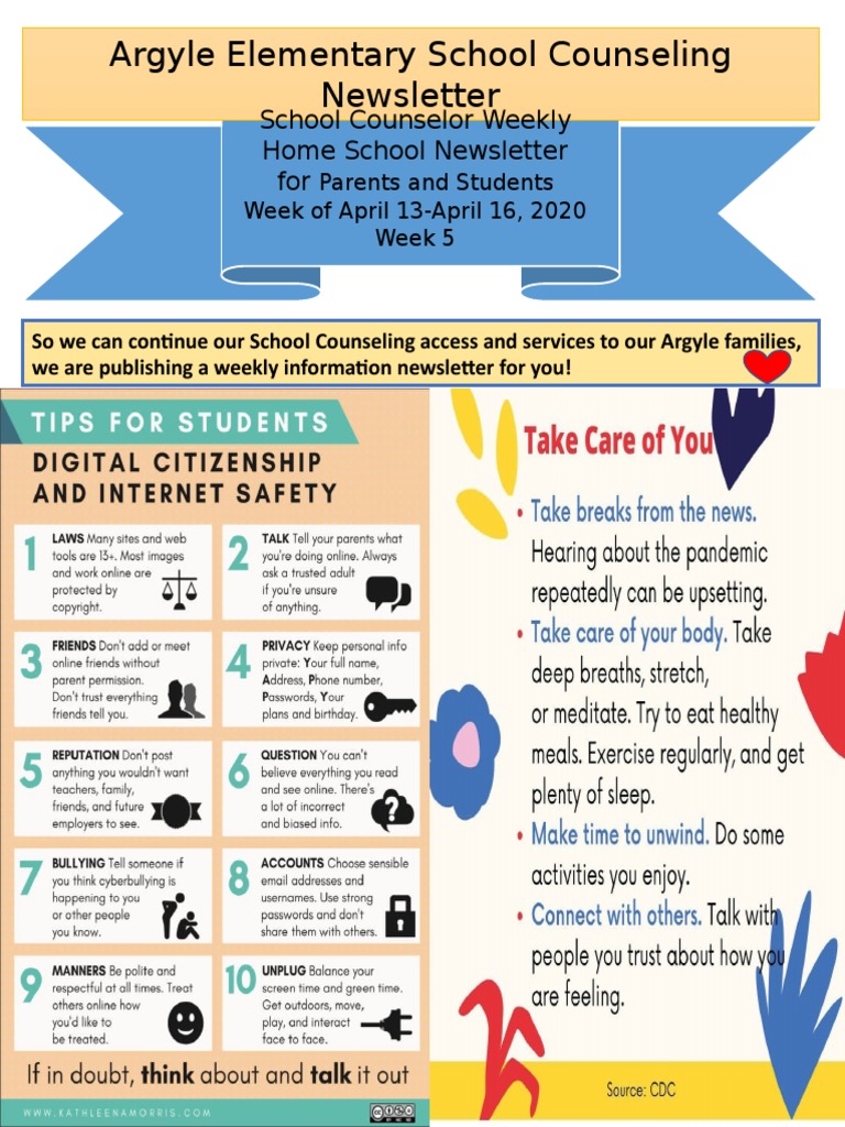 School Counseling Newsletter April 20-April 24 2020 1 Photo 1 | PDF ...