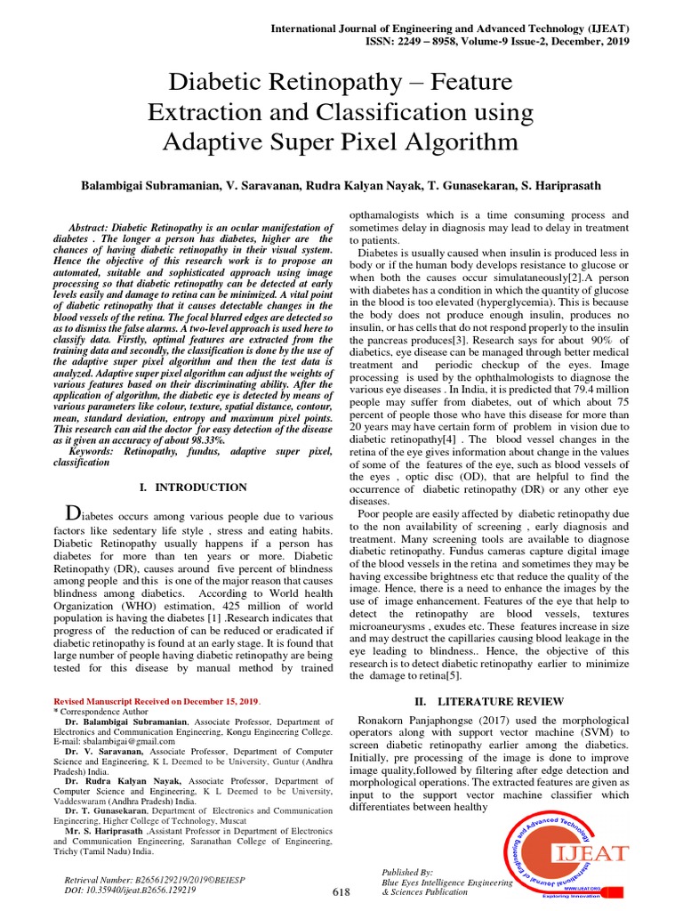 Diabetic Retinopathy - Feature Extraction and Classification Using Adaptive Super Pixel ...