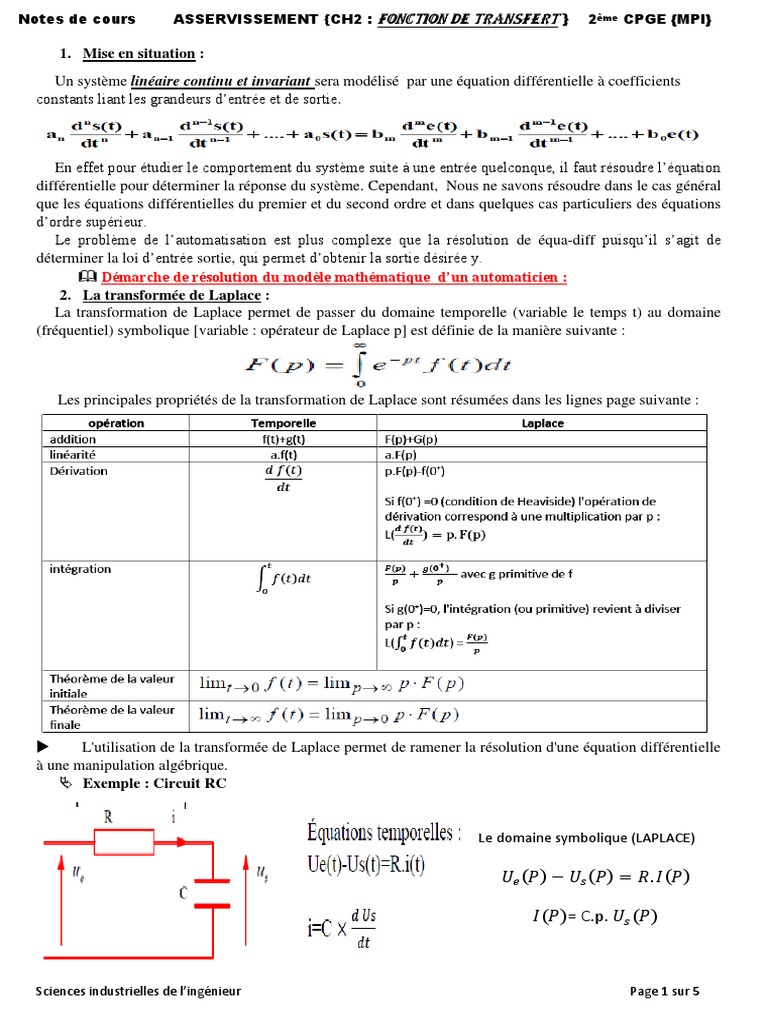 Fonction de Transfert en Systèmes Linéaires | PDF | Transformation de ...