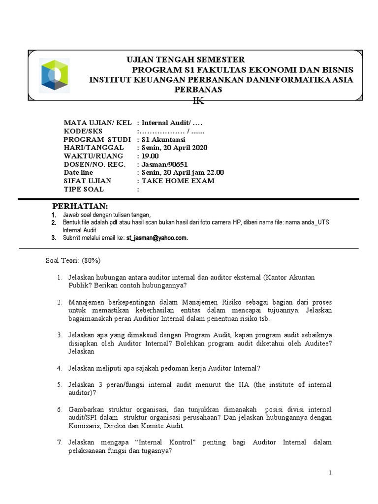 Internal Audit - Uts Take Home | PDF | Bisnis