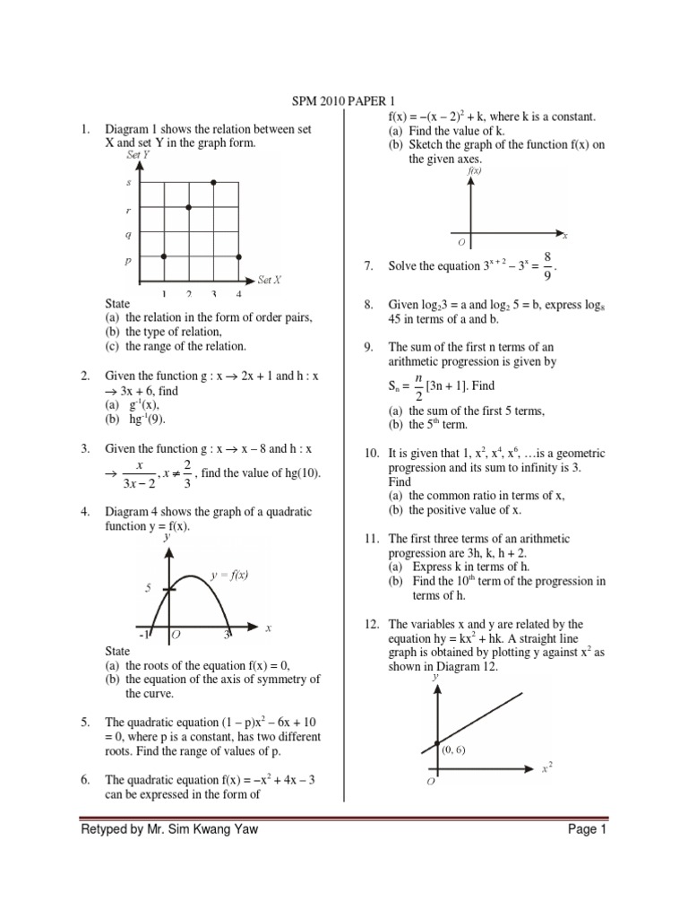 SPM 2010 Paper 1 | PDF | Line (Geometry) | Quadratic Equation
