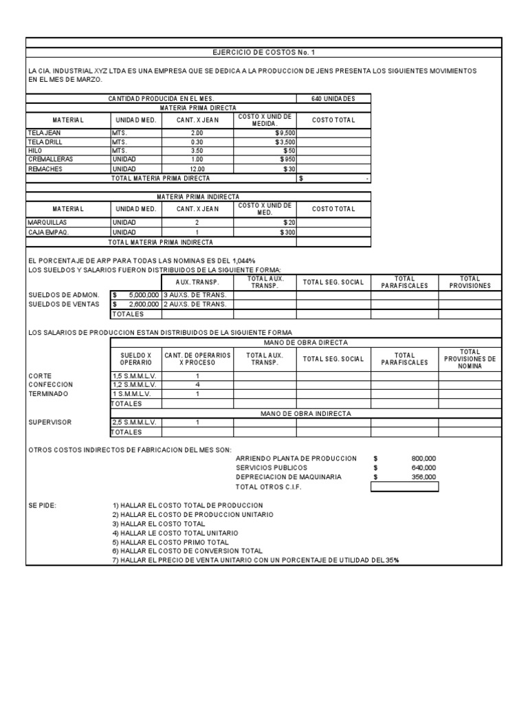 Taller Costos Cun | PDF | Economias | Business