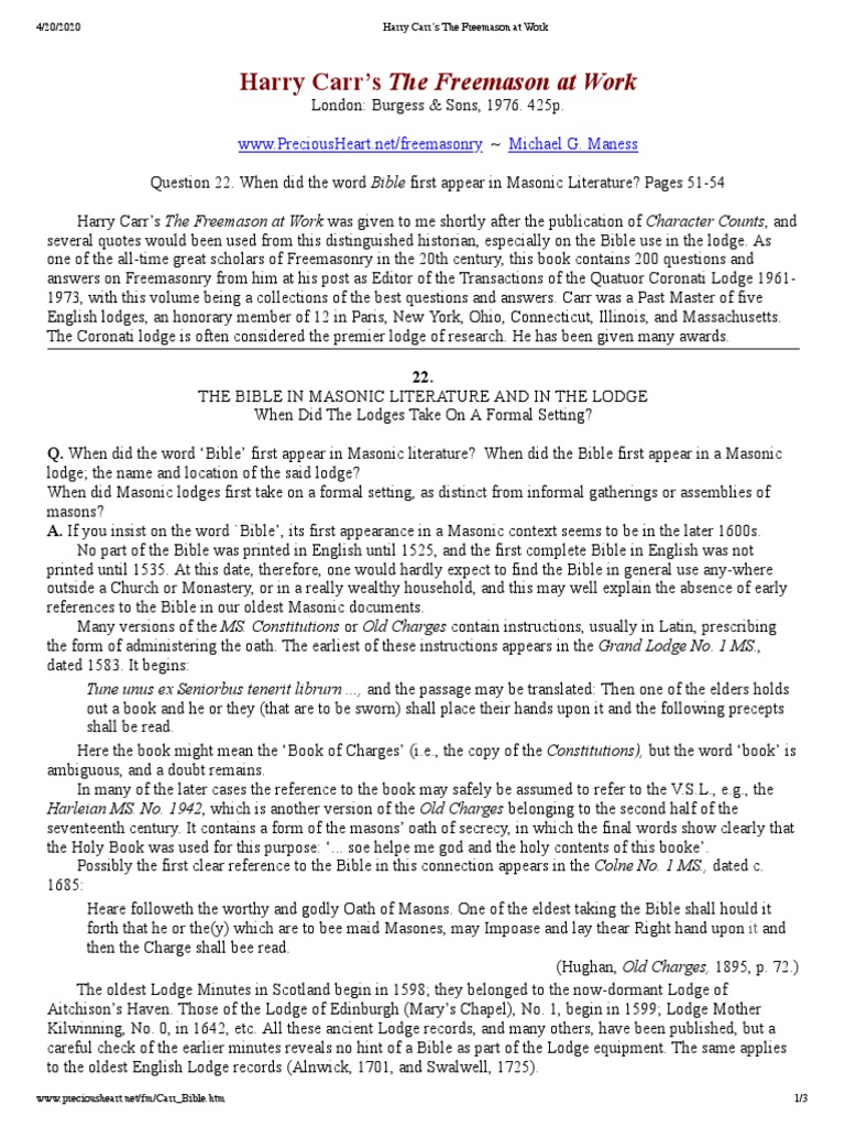 Harry Carr's The Freemason at Work | PDF | Freemasonry | Masonic Lodge