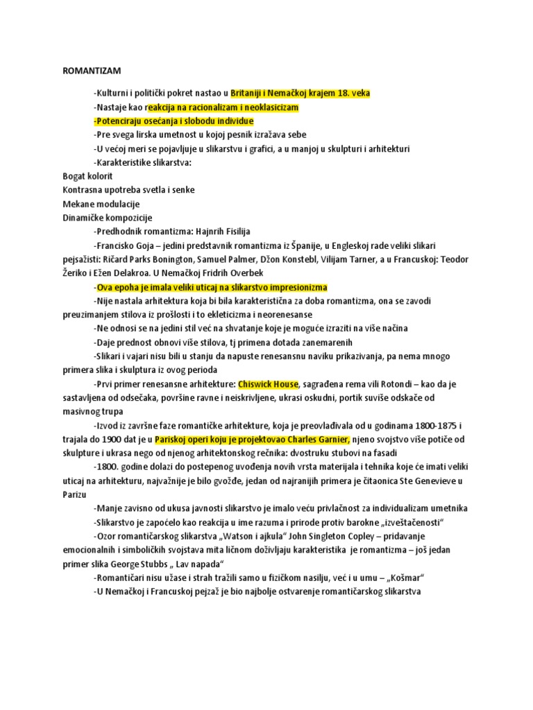 Romantizam-Klasicizam-Realizam 123 | PDF